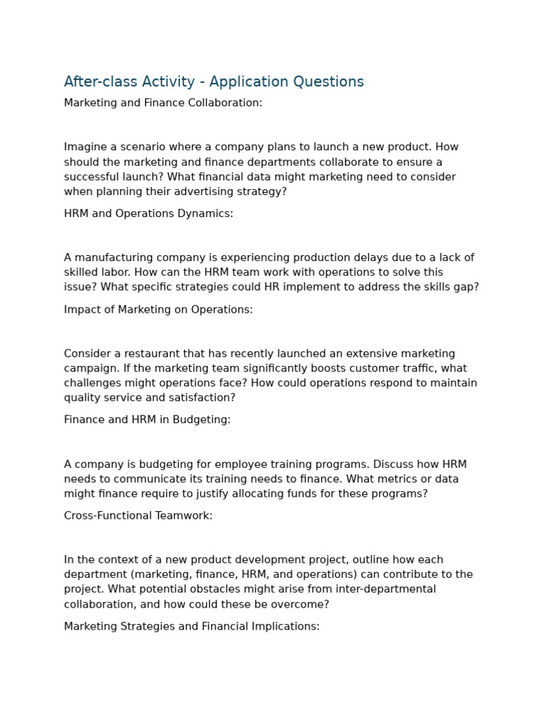 After-class Activity - Application Questions | PDF | Marketing | Human ...