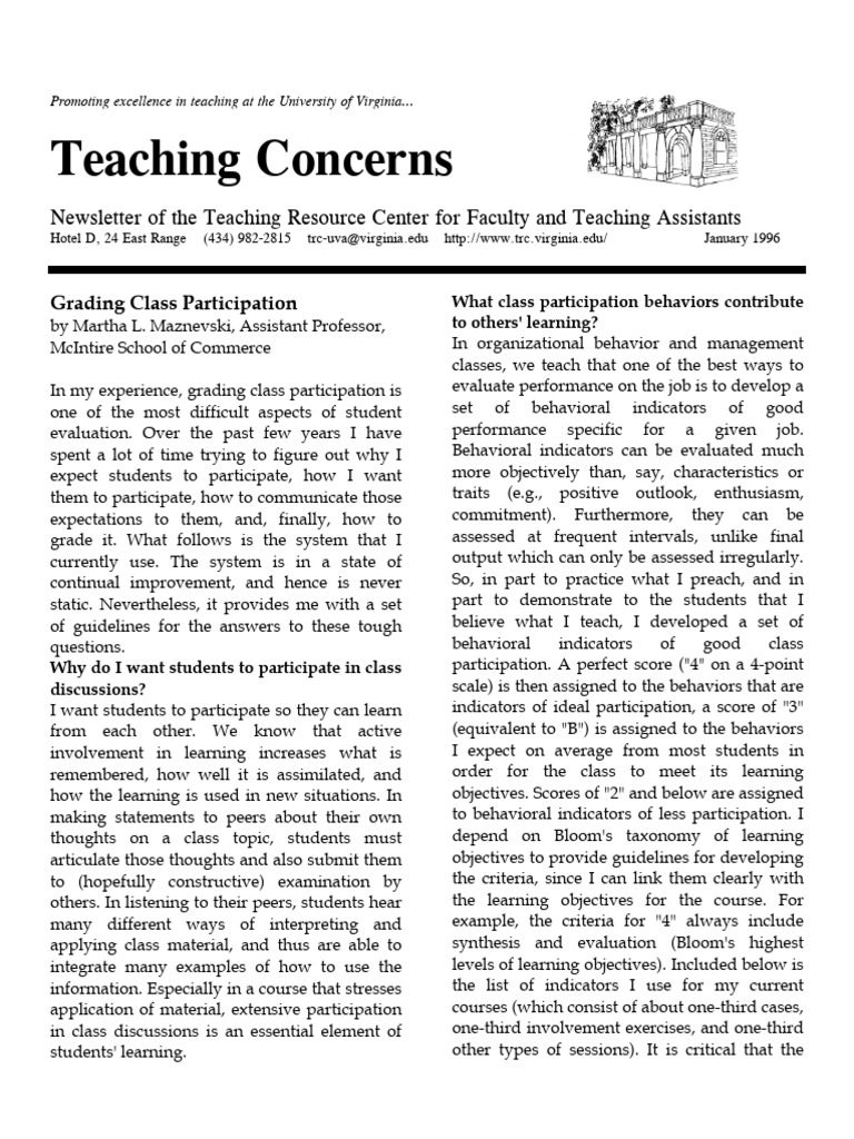 SP96 Grading Class Participation | PDF | Learning | Thought