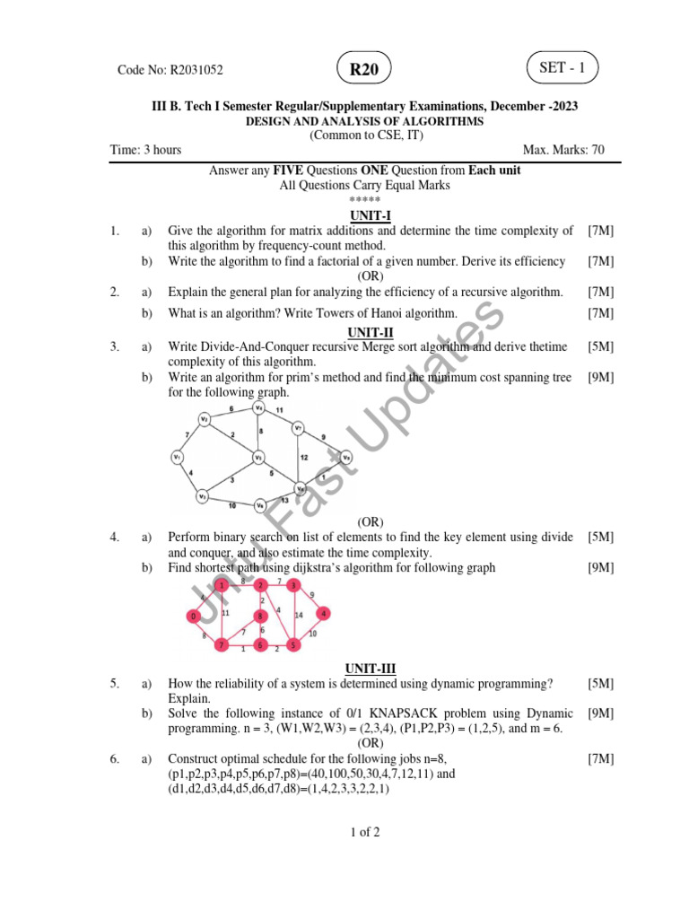 Design and Analysis of Algorithms Dec 2023 | PDF | Dynamic Programming | Computer Science
