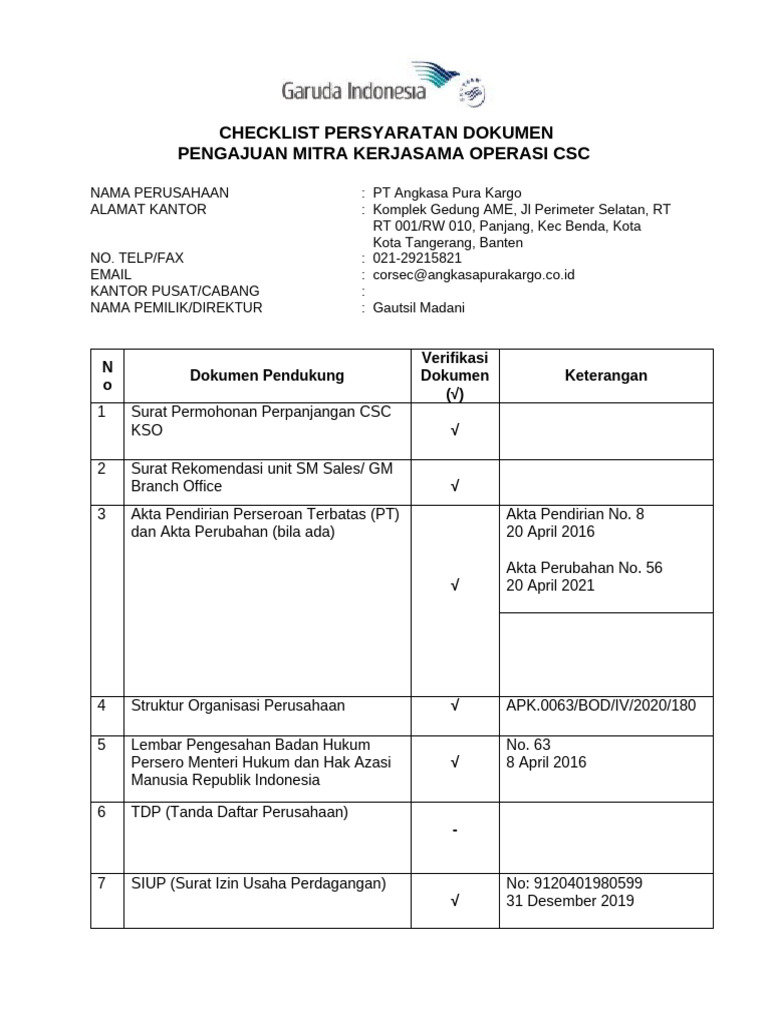 Form Checklist Dokumen Perpanjangan CSC Kso | PDF