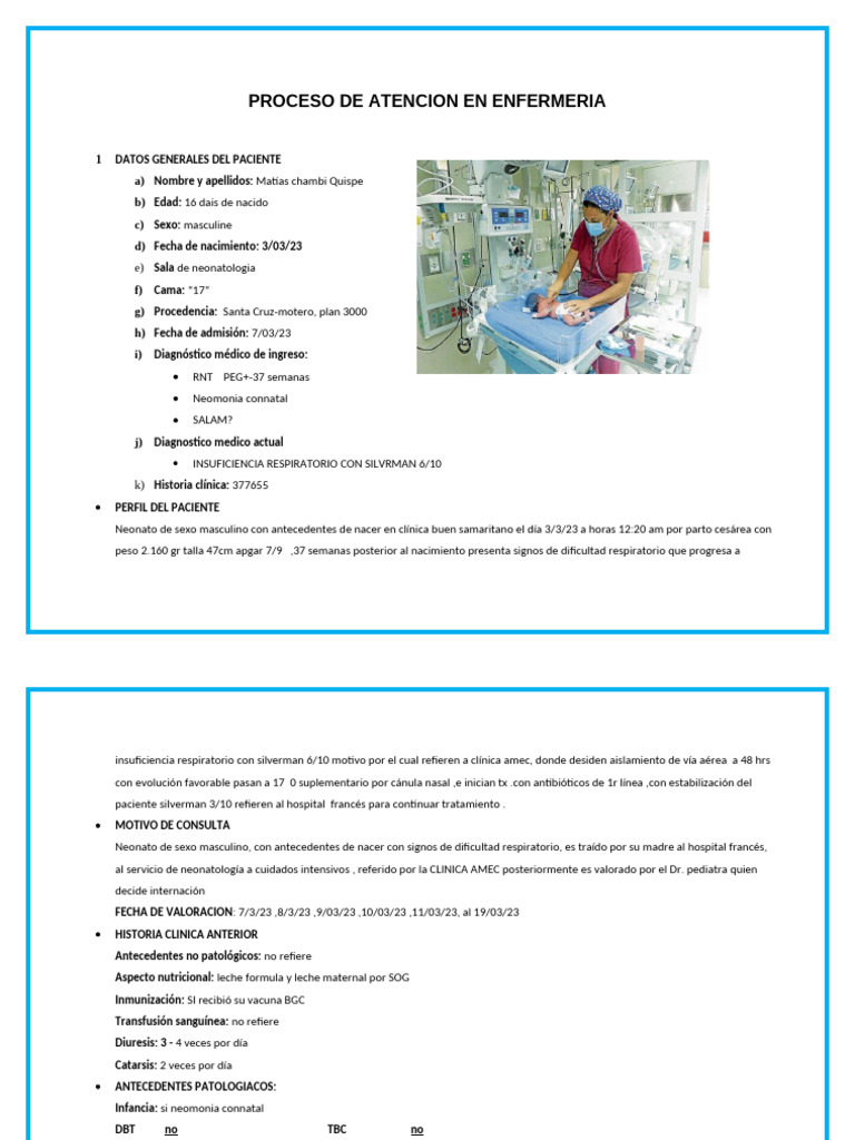 PROCESO DE ATENCION EN ENFERMERIA Neonato | PDF | Neumonía | Sangre