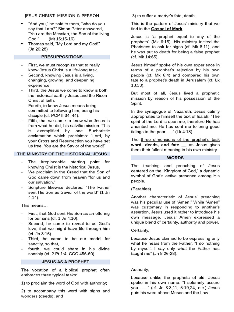 SPIECOC Jesus Christ Notes | PDF | Jesus | Mary, Mother Of Jesus