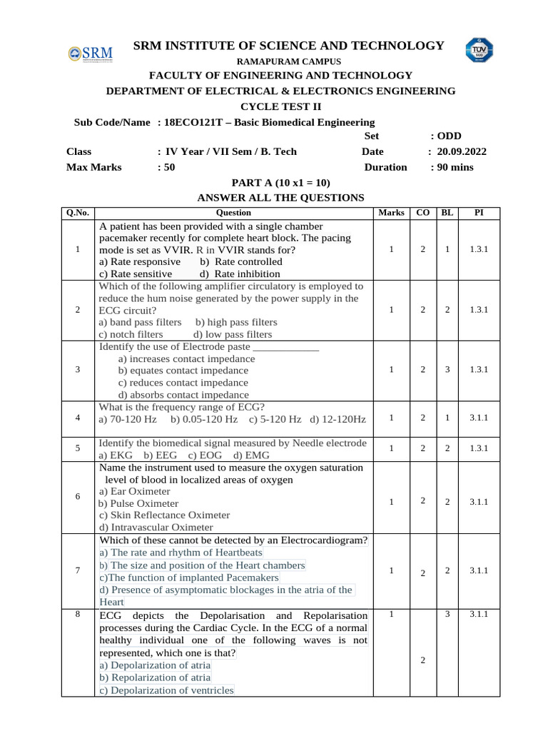 ct2 qp odd new | PDF | Electrocardiography | Heart