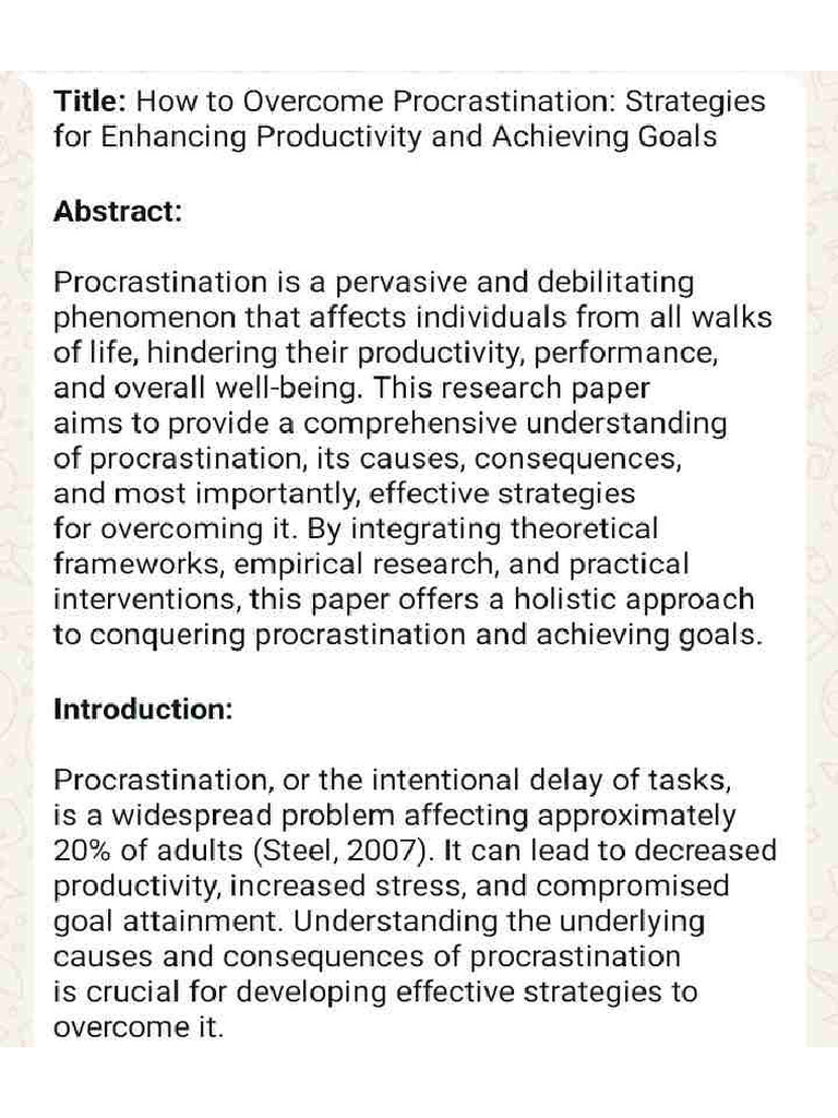 Research On Procrastination | PDF