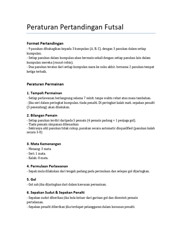 Peraturan Pertandingan Futsal | PDF