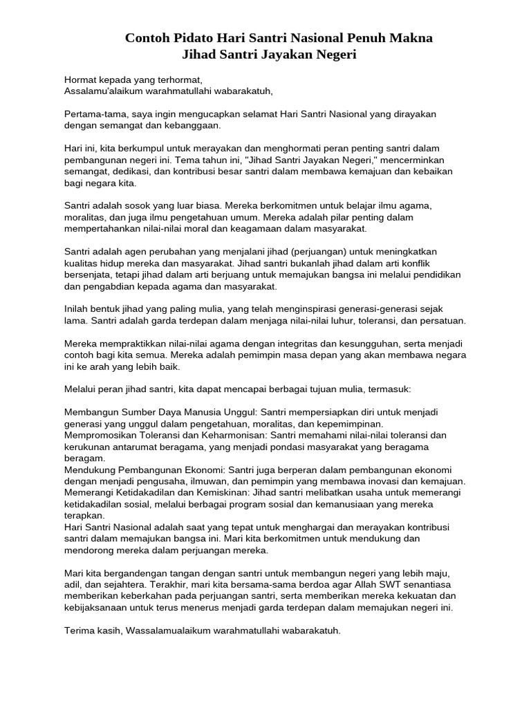 Contoh Pidato Hari Santri Nasional Penuh Makna | PDF