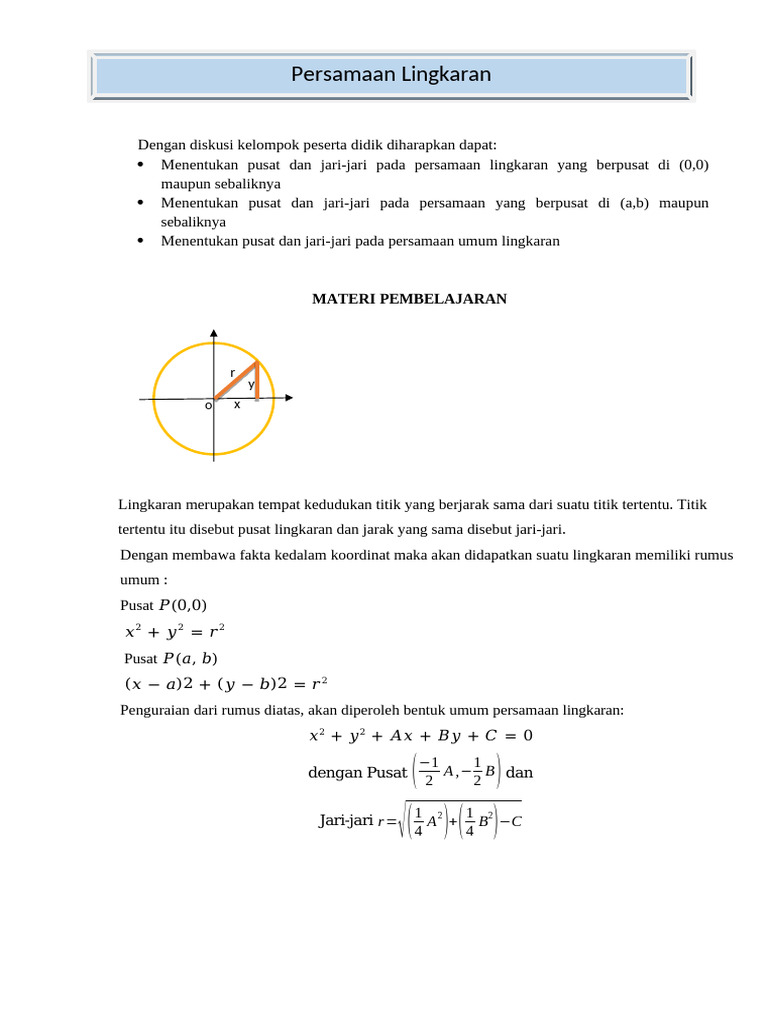 Pusat dan Jari-jari Lingkaran Matematika | PDF