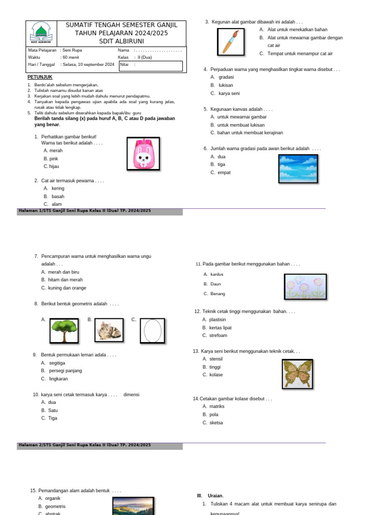 Soal STS Seni Rupa KLS 2 Fix. | PDF