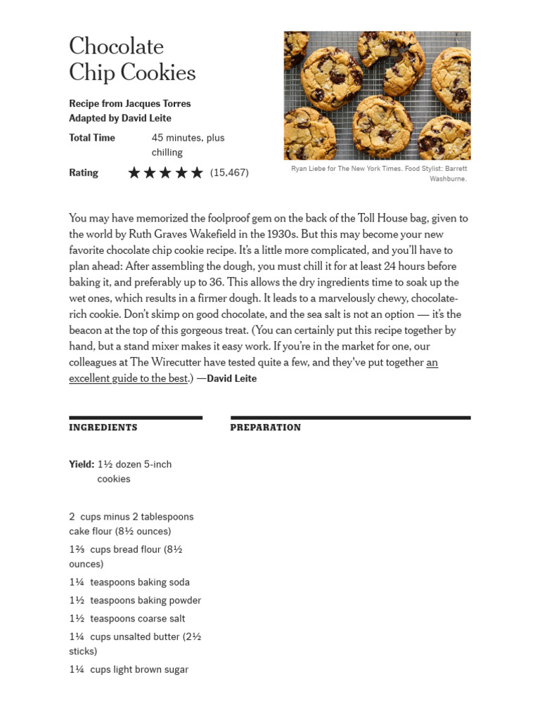 Chocolate Chip Cookies Recipe - NYT Cooking | PDF | Teaspoon | Chocolate