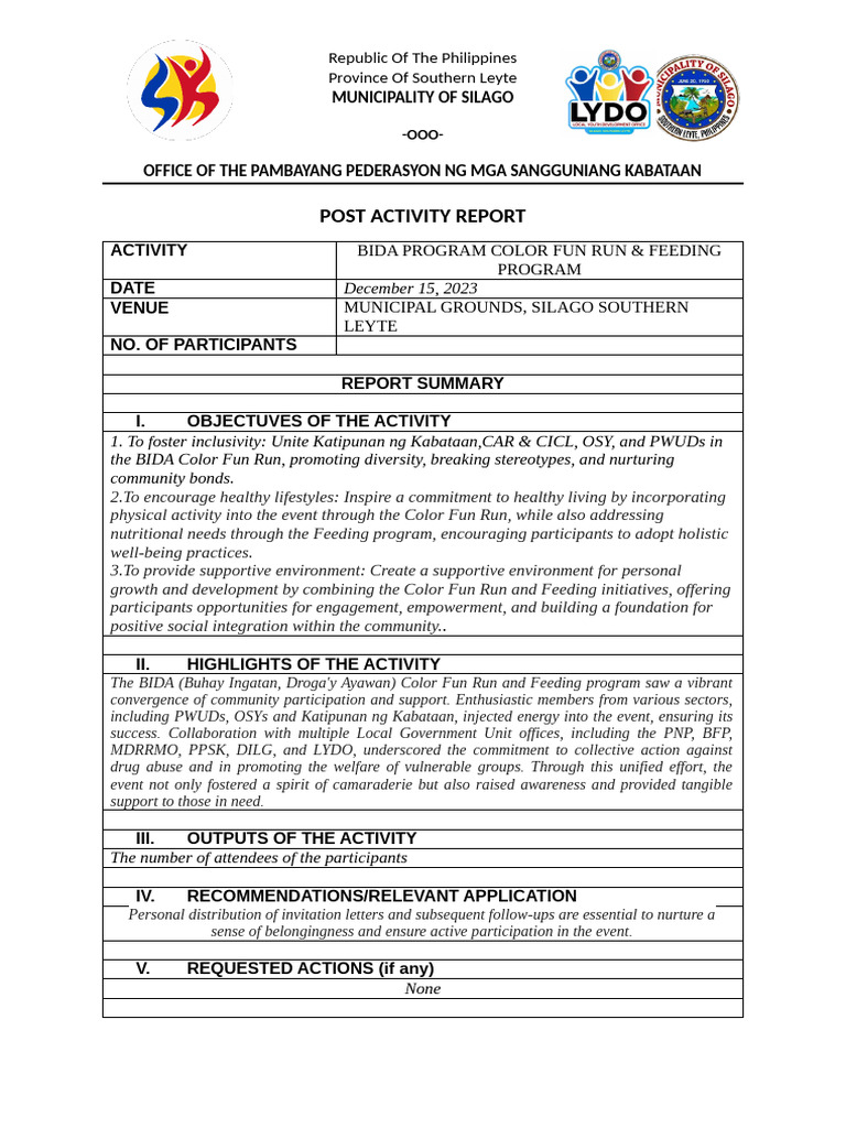 Post Activity Report Bida Fun Run | PDF