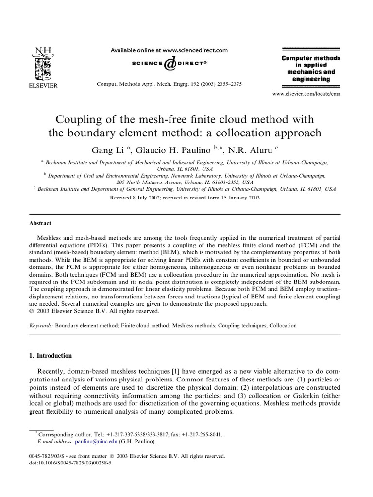 Coupling of The Mesh-Free Nite Cloud Method With The Boundary Element Method: A Collocation ...