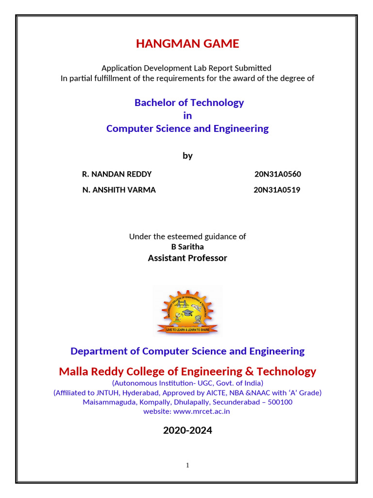 Hangman project report | PDF | Python (Programming Language) | Computer Programming