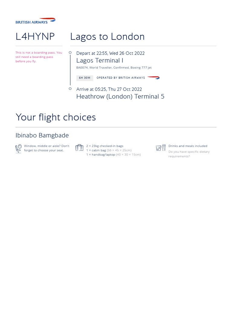 Manage My Booking - British Airways | PDF | Aviation | Transport