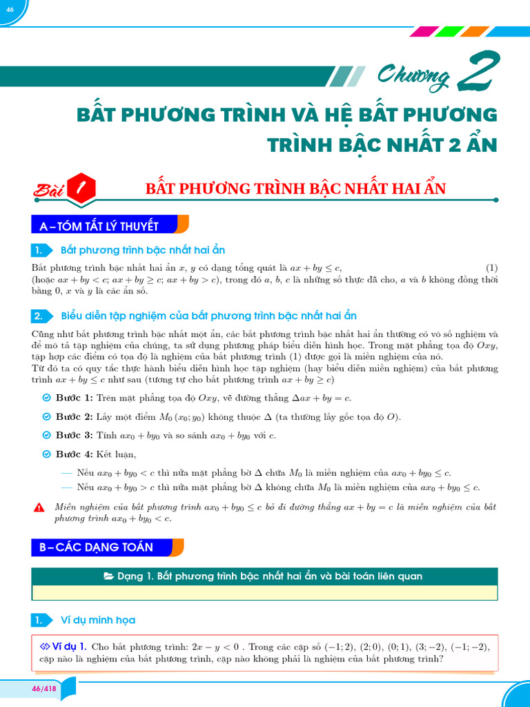 Cac Dang Toan Bat Phuong Trinh Va He Bat Phuong Trinh Bac Nhat Hai An Thuong Gap | PDF