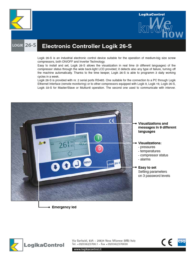 Logika Control Electronic Controller Compressos Logik 26 S | PDF ...