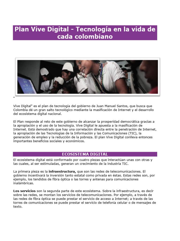 Plan Vive Digital | PDF | Tecnología de información y comunicaciones | Internet