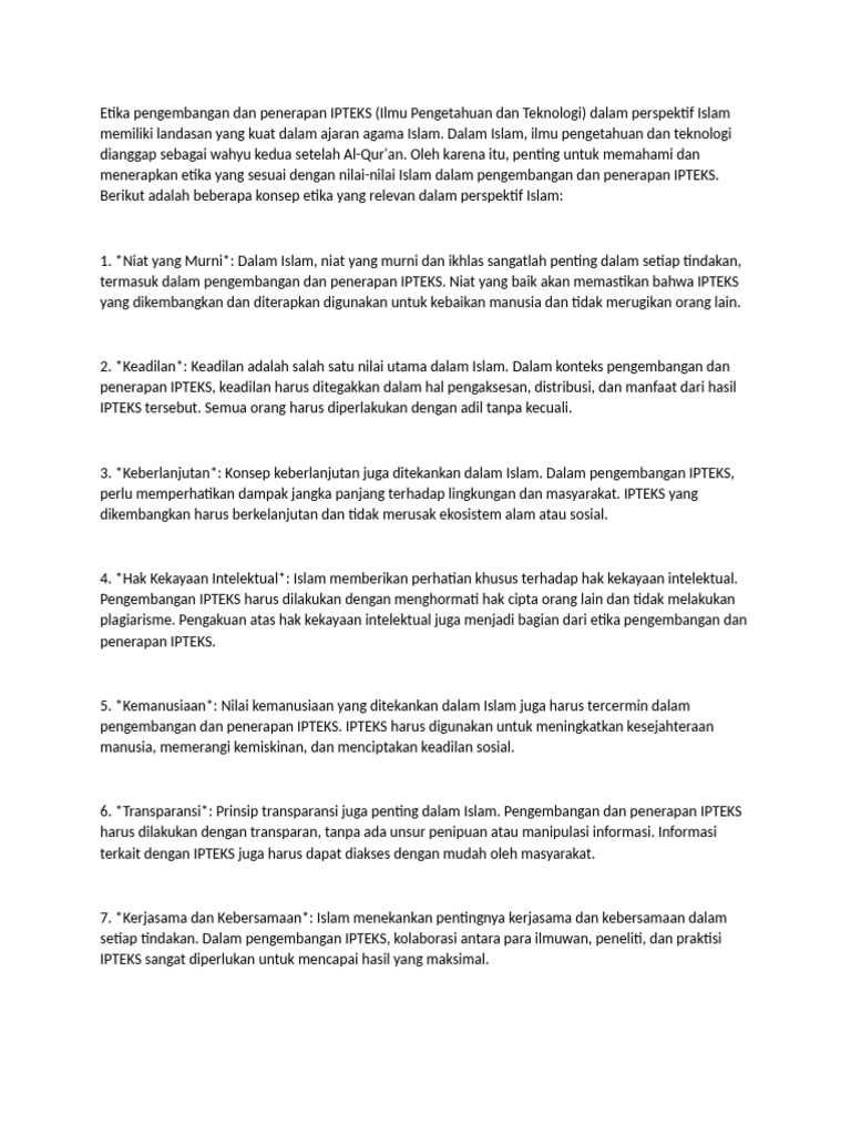 Etika Pengembangan Dan Penerapan IPTEKS | PDF