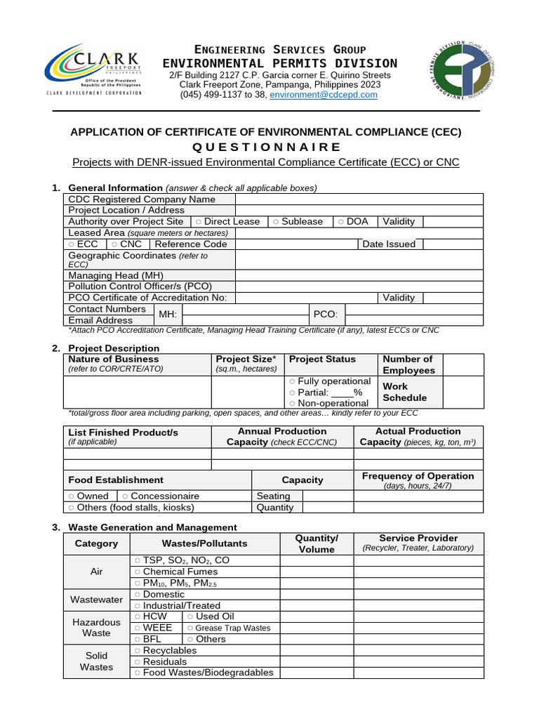 EPD Form 17 CEC Application Form for ECC & CNC Companies | PDF | Waste ...
