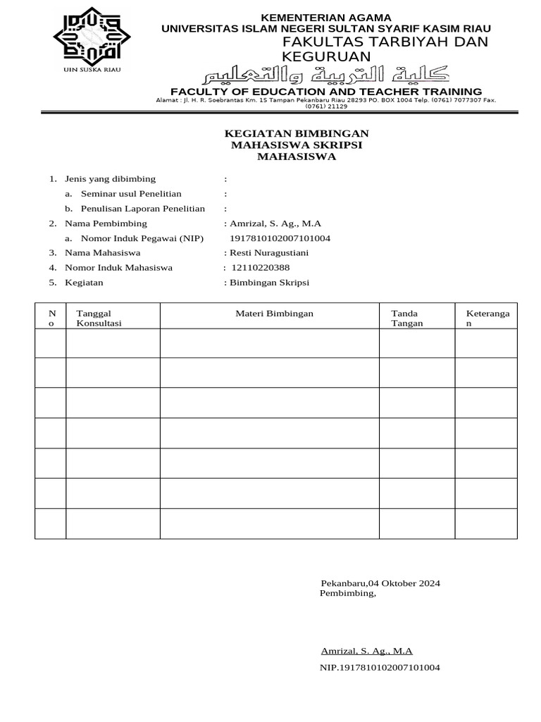 Blanko Kegiatan Bimbingan Skripsi AFNA | PDF