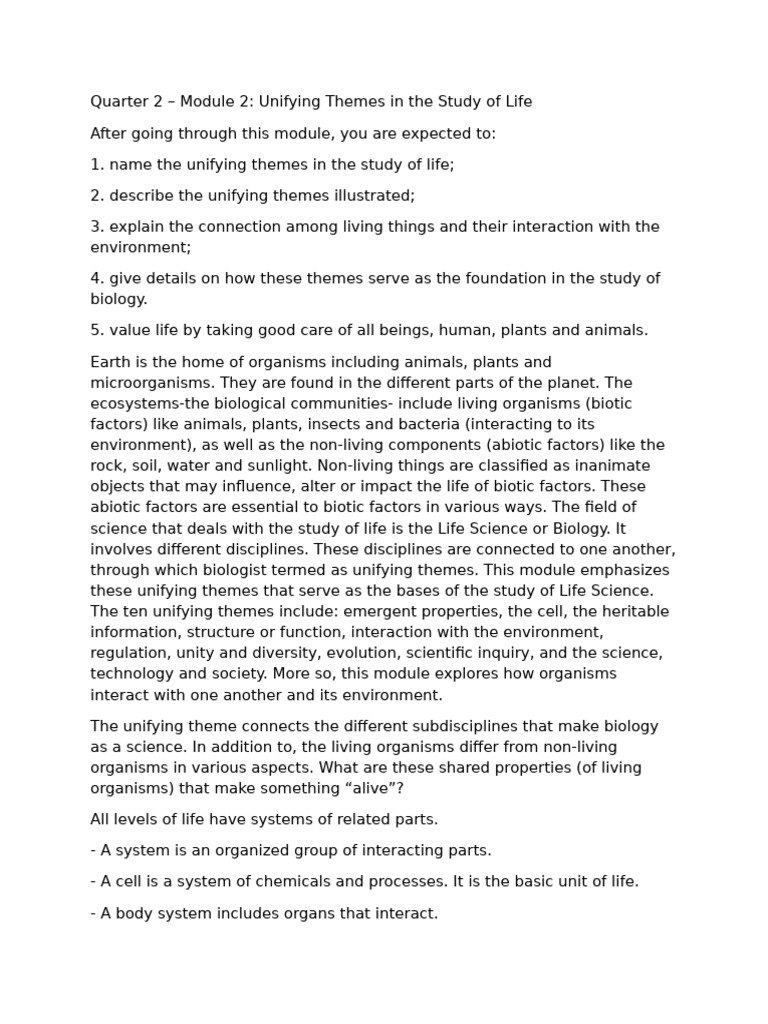 Module 2 Unifying Themes in The Study | PDF | Life | Organisms