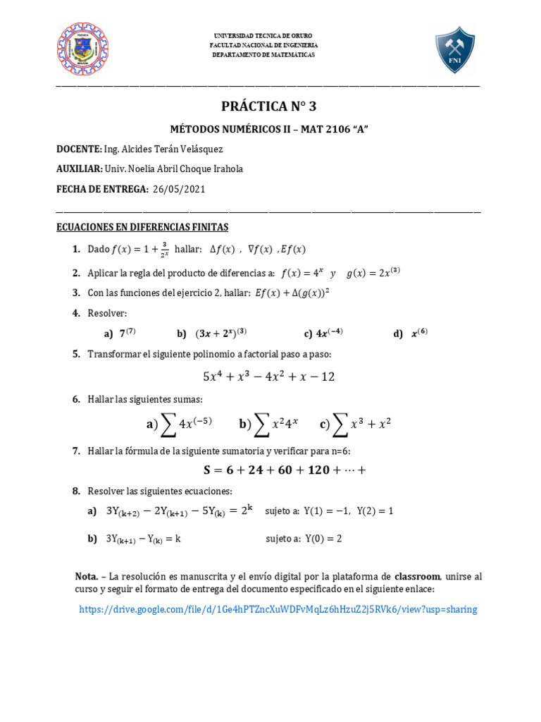 Práctica Nº3 MAT 2106 | PDF | Matemáticas Aplicadas | Análisis numérico
