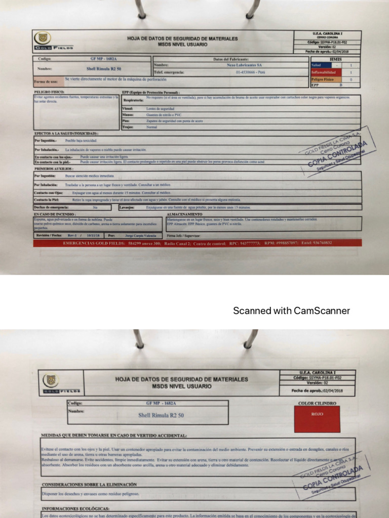 MSDS Shell Rimula R2 50 - Copia Controlada | PDF