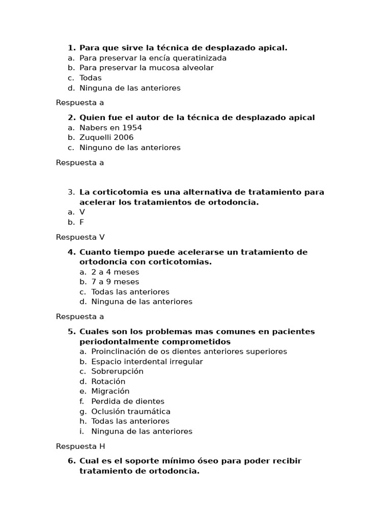 Preguntas de Ortodoncia | PDF | Ortodoncia | Odontología