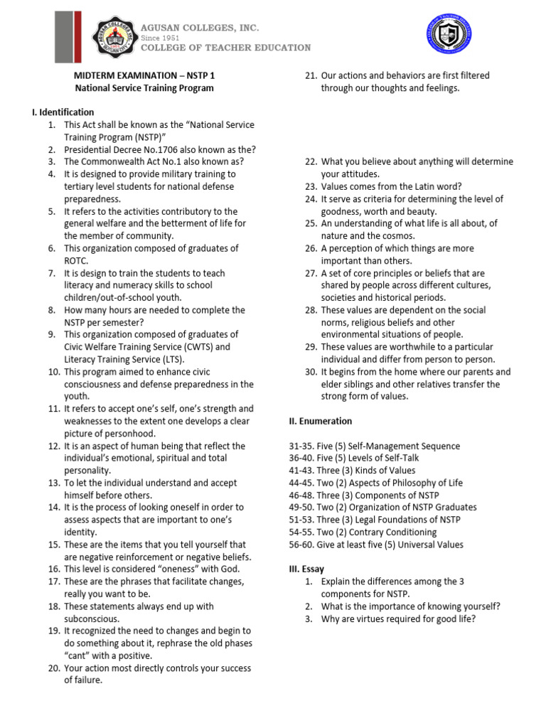 NSTP Midterm | PDF | Literacy | Psychology