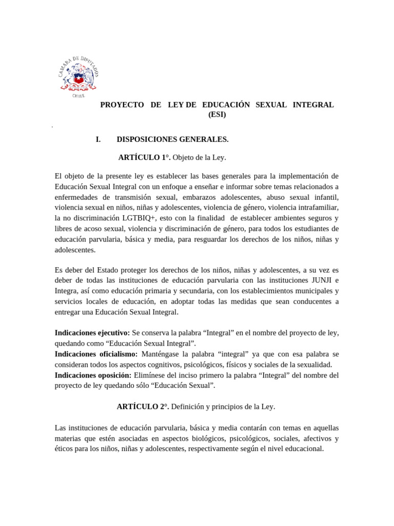 PROYECTO DE LEY DE EDUCACIÓN SEXUAL INTEGRAL (ESI) (1)_REV_CO | PDF | Educación sexual ...