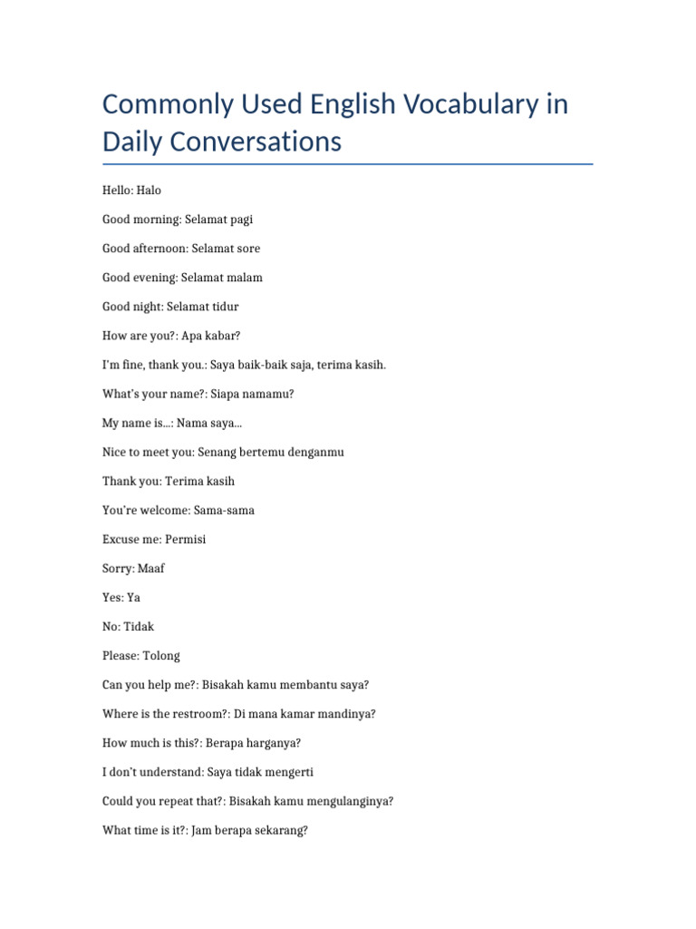 English Daily Conversation Vocabulary | PDF