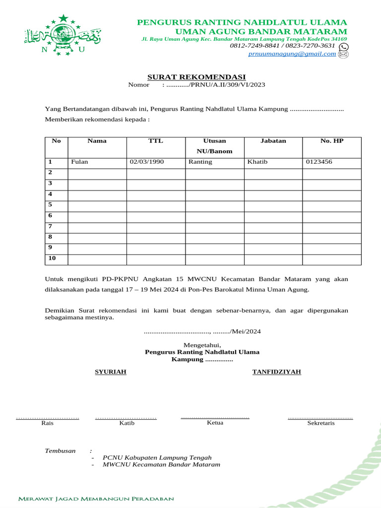 FORM SURAT REKOMENDASI RANTING | PDF