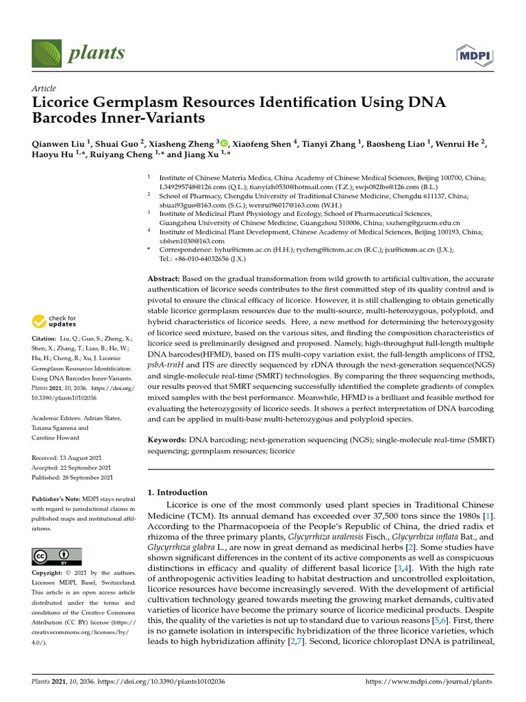 Licorice Germplasm Resources Identification Using DNA Barcodes Inner ...
