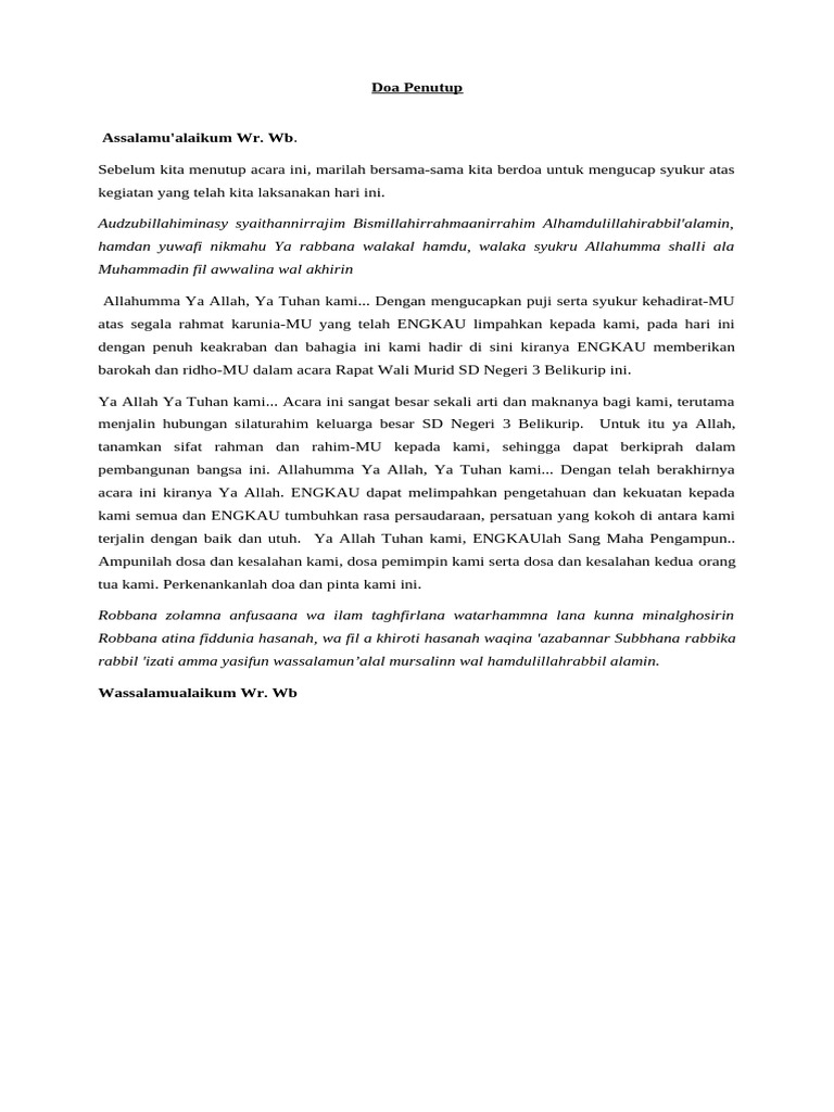 Doa Penutup Rapat Wali Murid | PDF