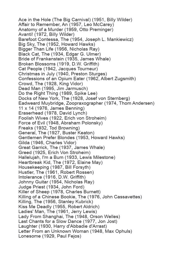 Classic Films and Directors List | PDF