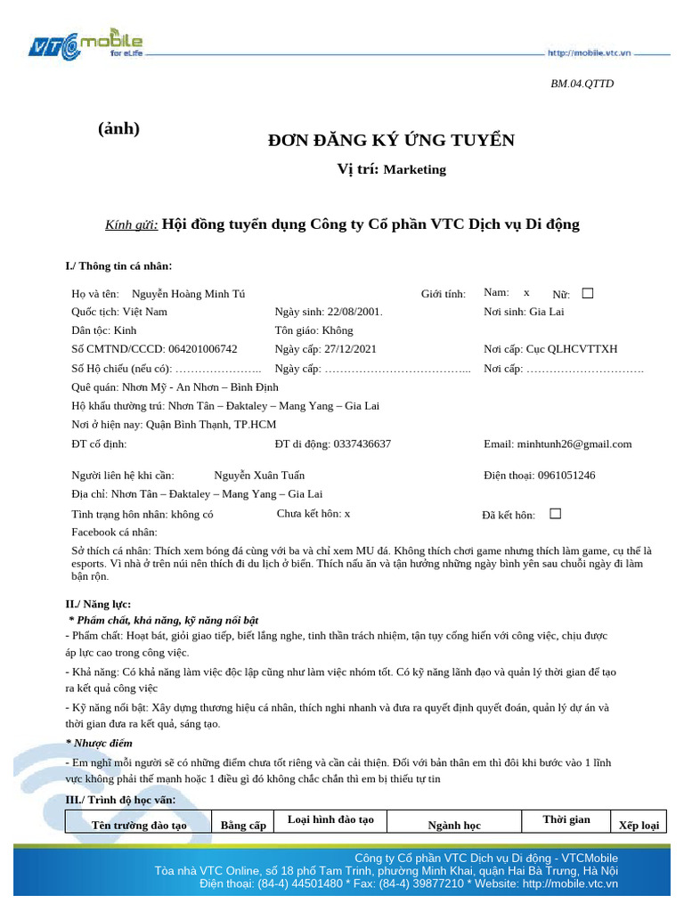 BM.04. QTTD-CV Ung Tuyen | PDF