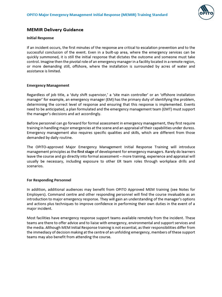 MEMIR Delivery Guidance | PDF | Emergency Management | Emergency