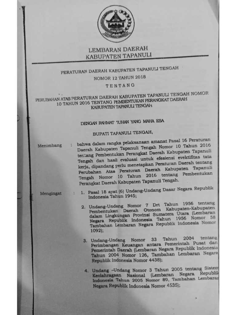 Perda 12 Tahun 2018 - Perubahan Perda 10 Tahun 2016 | PDF
