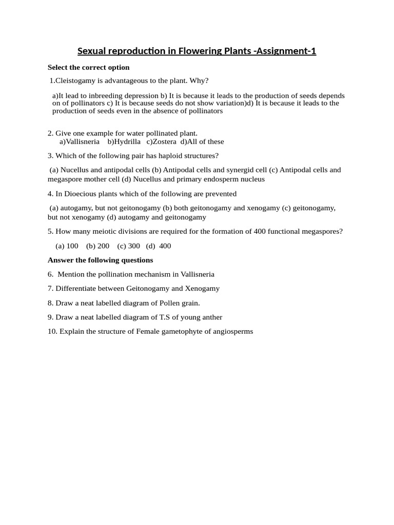 Assignment-1-plant reproduction 9-3-24 | PDF