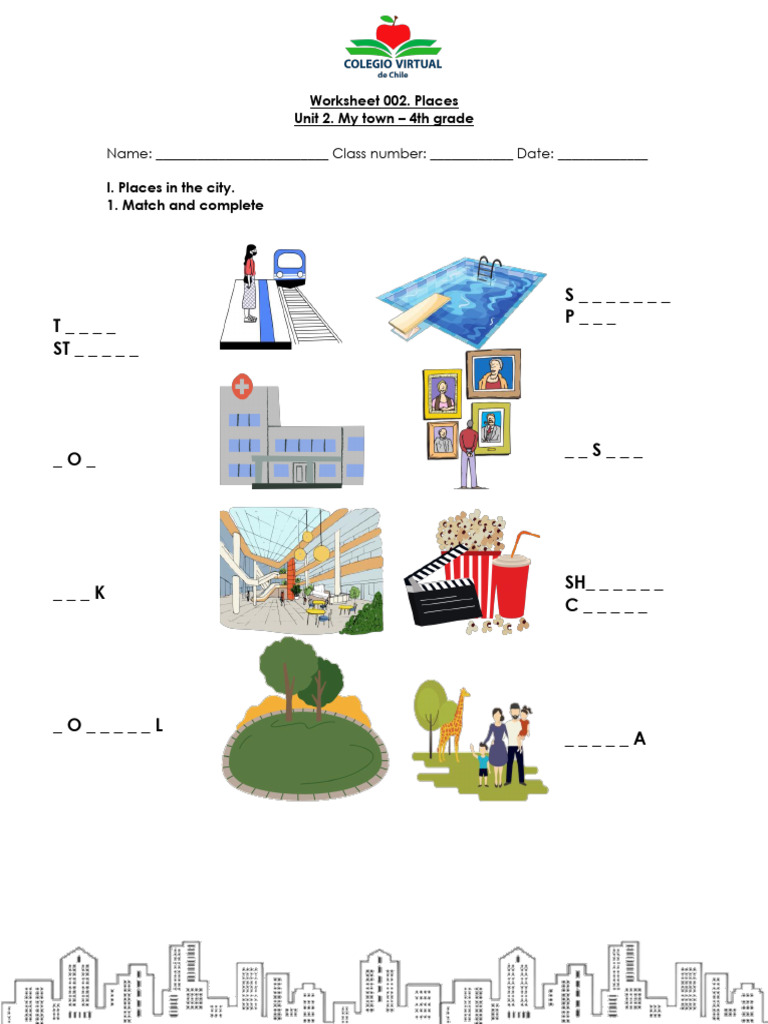 4th Grade Town Places Worksheet | PDF