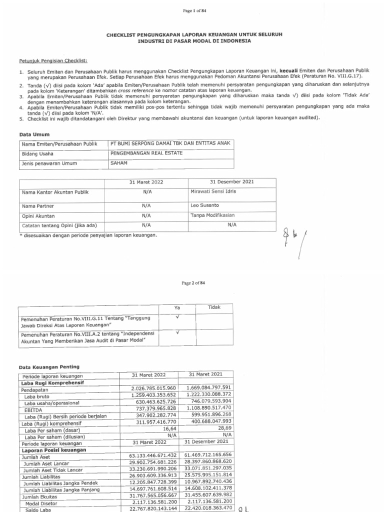 BSDE Checklist Q1 2022 | PDF