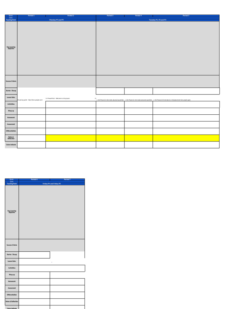 AS Biology Weekly Lesson Plan BLANK To Print | PDF