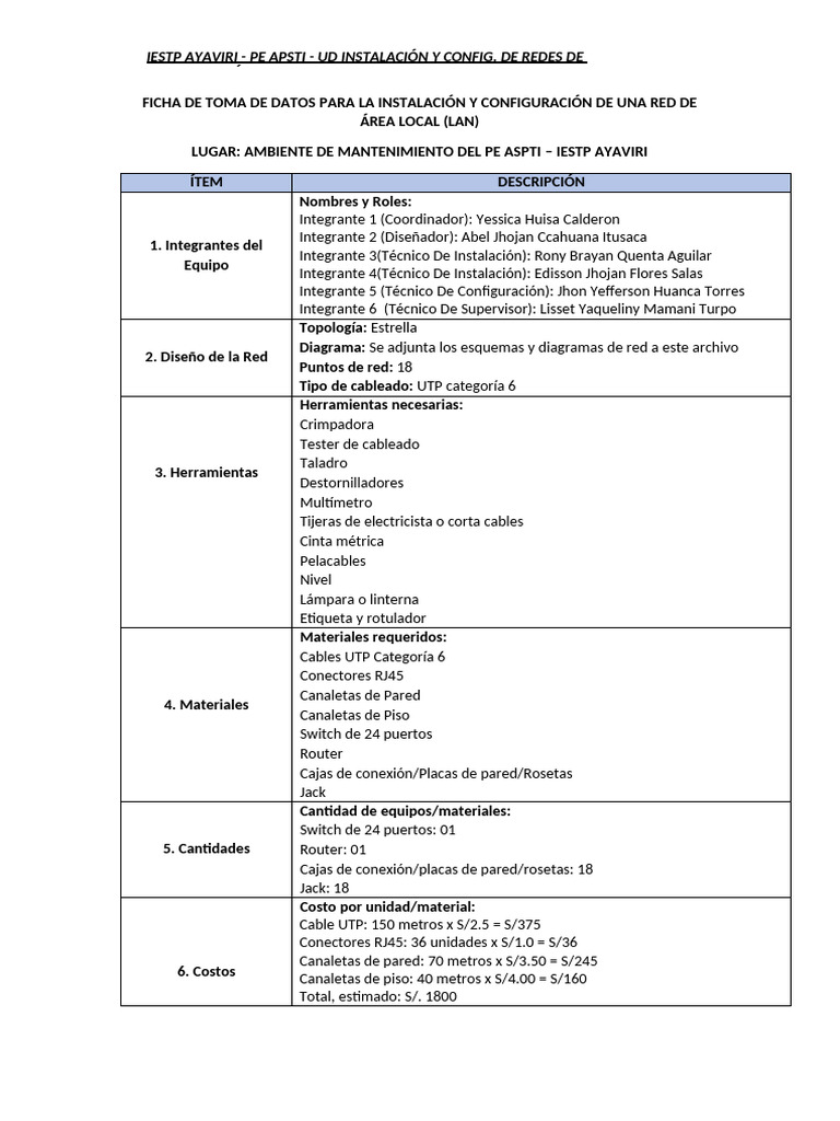 Ficha de toma de datos - Grupo 3 | PDF | Protocolos de internet | Dirección IP