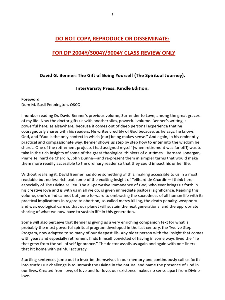 David G. Benner - Foreword - The Gift of Being Yourself (The Spiritual ...