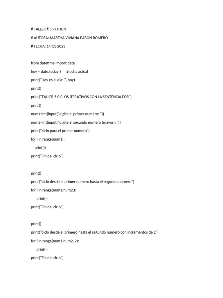 Taller Python: Ciclos Iterativos | PDF
