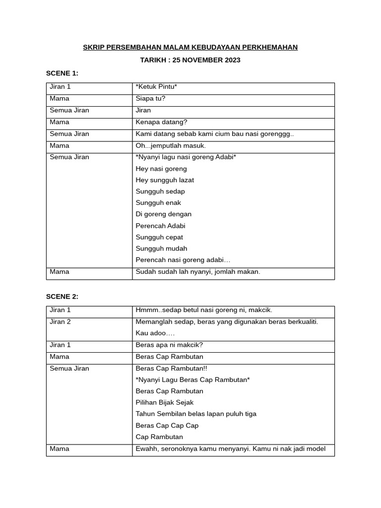 Skrip Persembahan Malam Kebudayaan | PDF