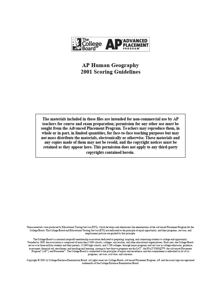 AP HUG 2001 Scoring | PDF | Agriculture | Economies