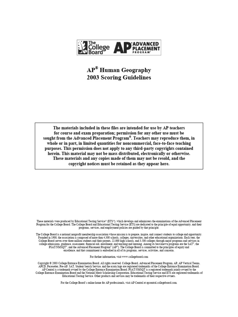 AP HUG 2003 Scoring | PDF | Advanced Placement