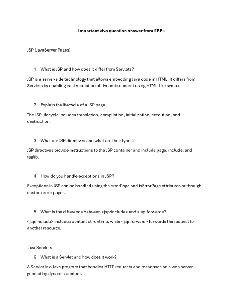 erp important questions for viva | PDF | Spring Framework | Computer Programming