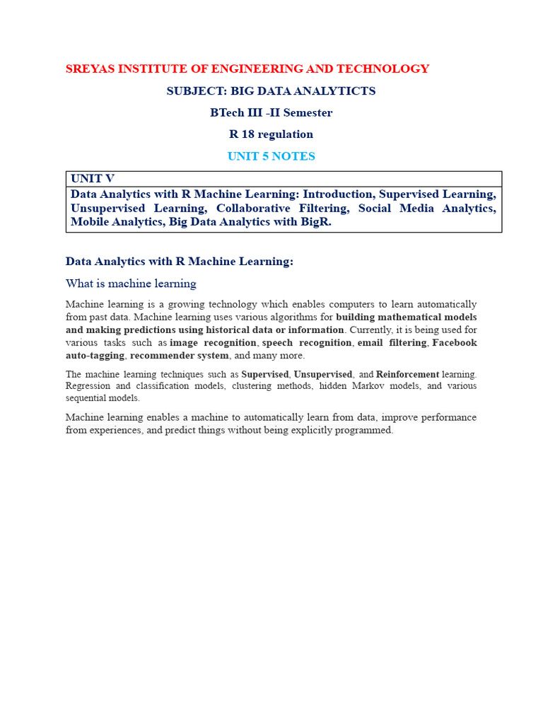 Unit 5 Notes | PDF | Support Vector Machine | Principal Component Analysis