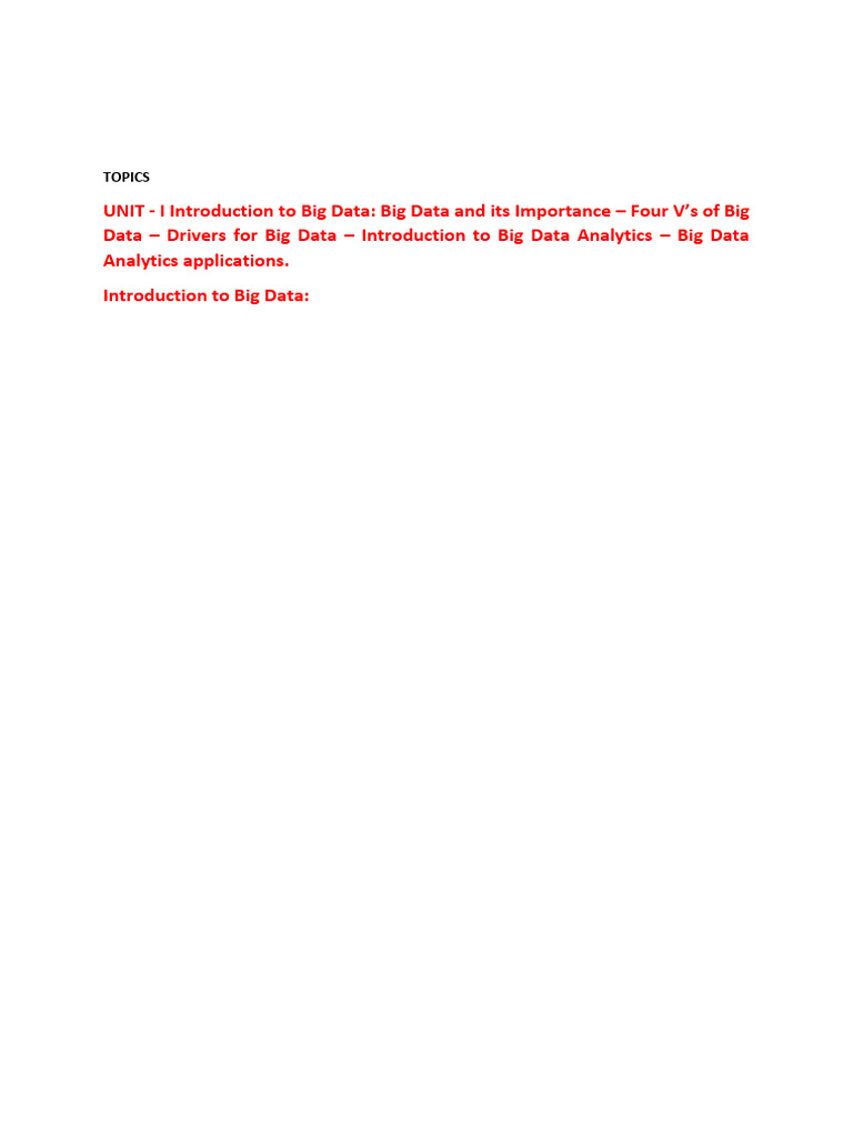 Big Data Unit 1 Notes Pdf Apache Hadoop Big Data